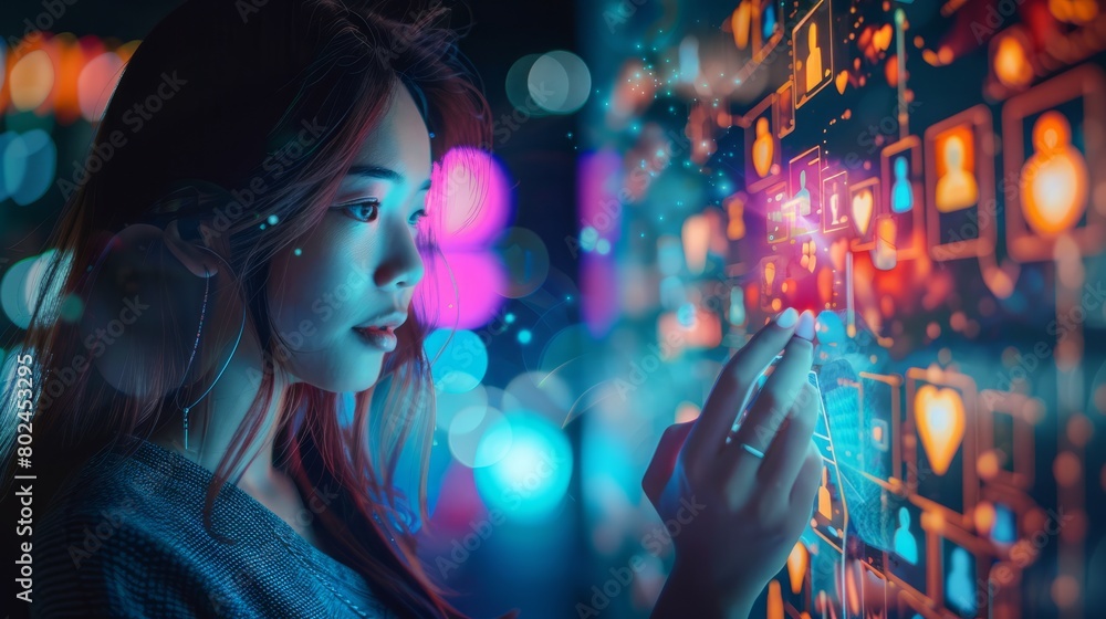 Person scrolling through their social media feed with negative emotions ...