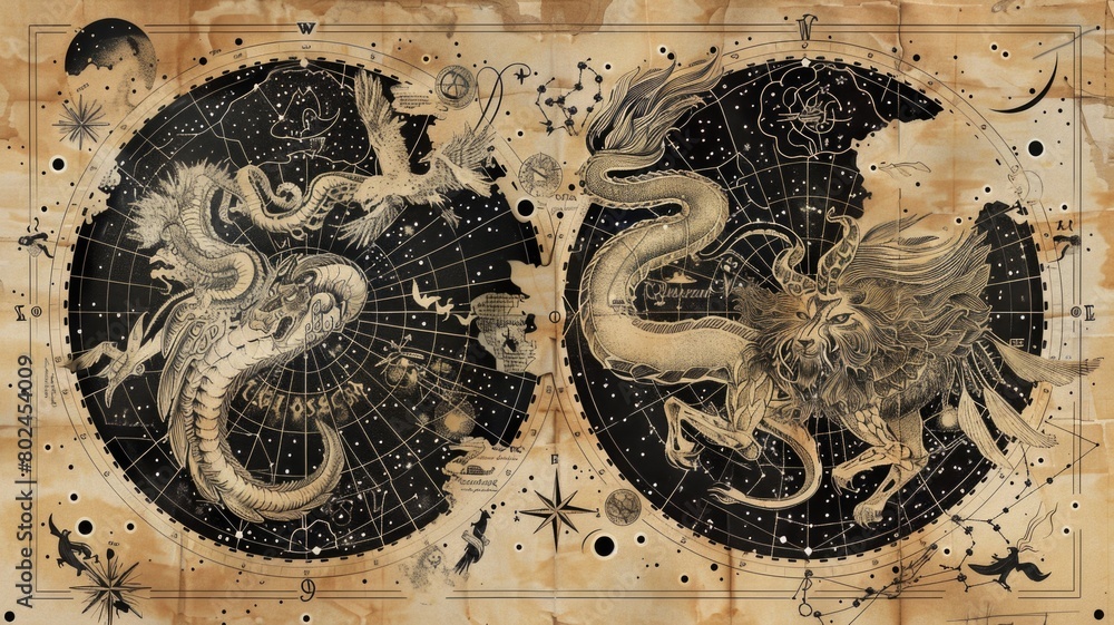 Vintage-inspired illustrations of zodiac constellations, styled as old ... Vintage-inspired illustrations of zodiac constellations, styled as old ...