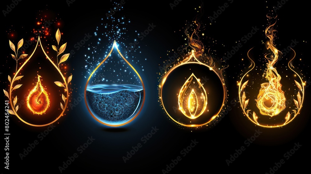 Symbols of air, fire, water, earth. Pictograph. Alchemy symbol isolated ...