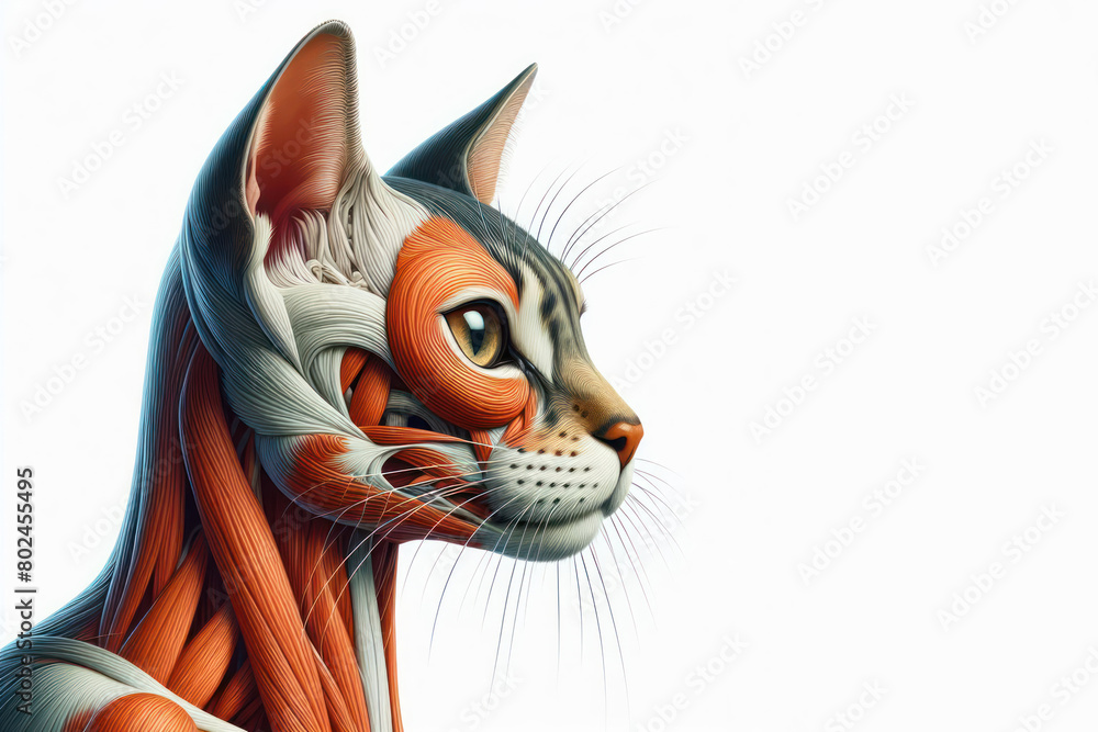 cat anatomy showing body and head, face with muscular system visible ...
