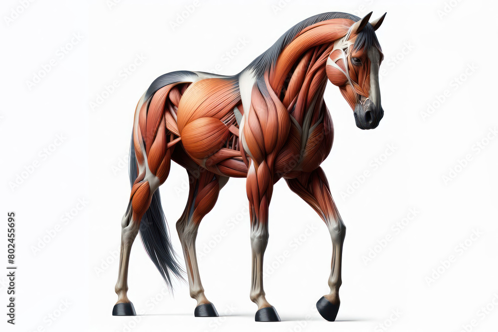 horse anatomy showing body and head, face with muscular system visible ...