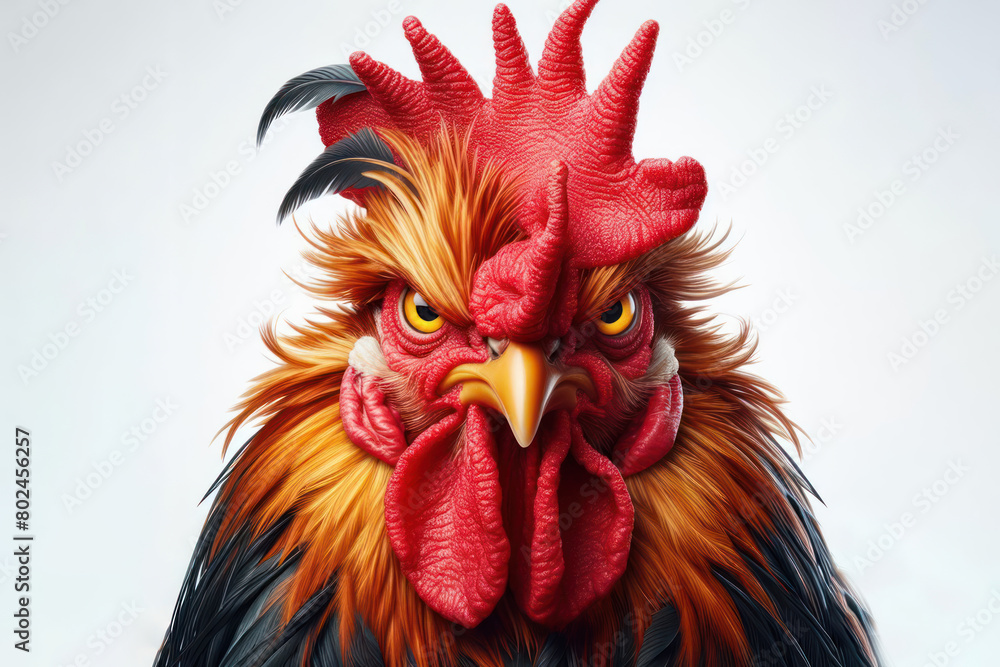Angry rooster farm animal chicken with mean face isolated on white ...