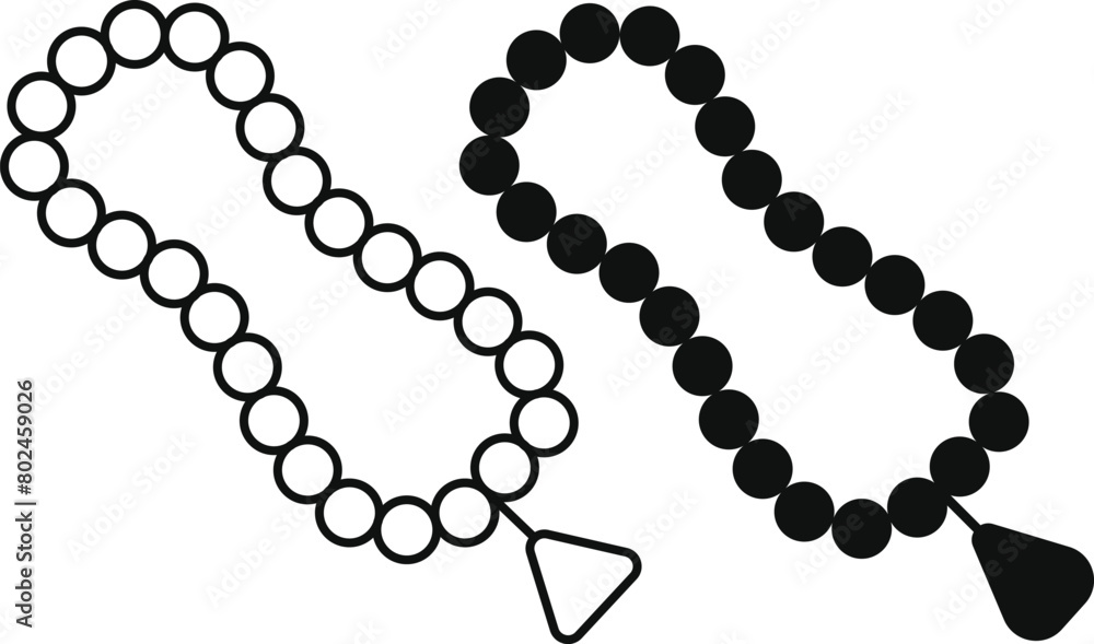 Islamic tasbih black flat and line icons set. Tasbeeh collection muslim ...