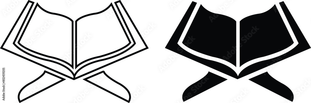 Open quran book glyph icons flat, line set. Islamic religion. Koran ...