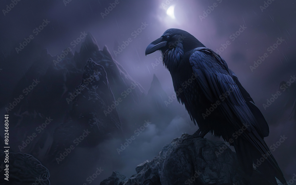 Dark Fantasy Raven Perched on Gothic Rock symbol of darkness and ...