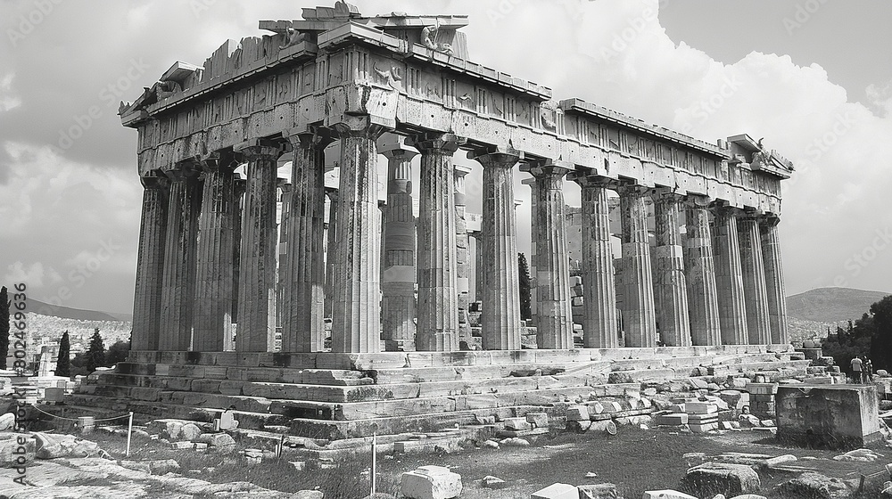 Black-and-white image of ancient Hephaea's Temple of Hephaea ruins ...