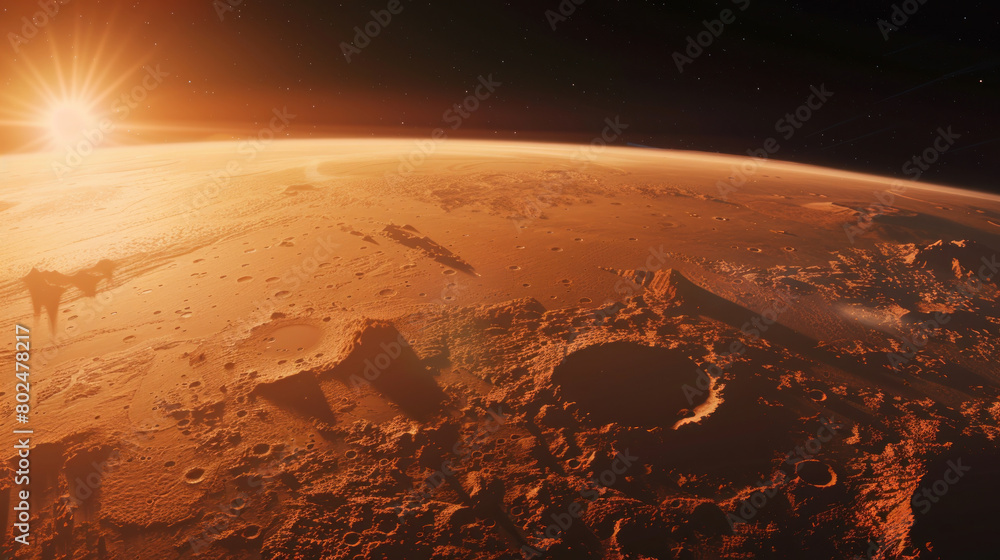 Mars, the red planet, as seen from space. The planet's dusty surface ...