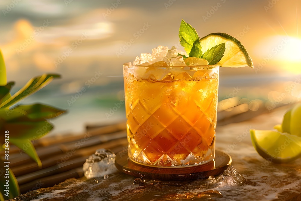 Iced tea on tropical beach background. Tropical drink for summer party ...