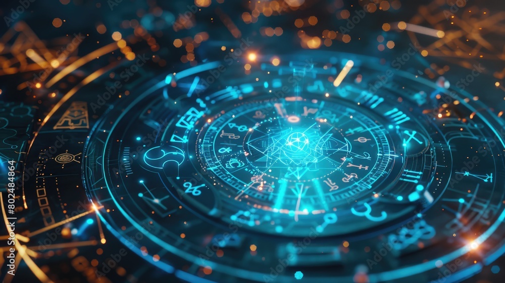 futuristic concept of an astrology lab with holographic zodiac charts ...