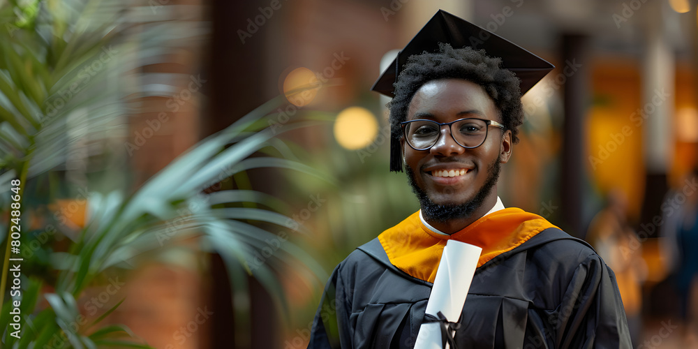 Cheerful young african american man graduate portrait in mortarboard ...