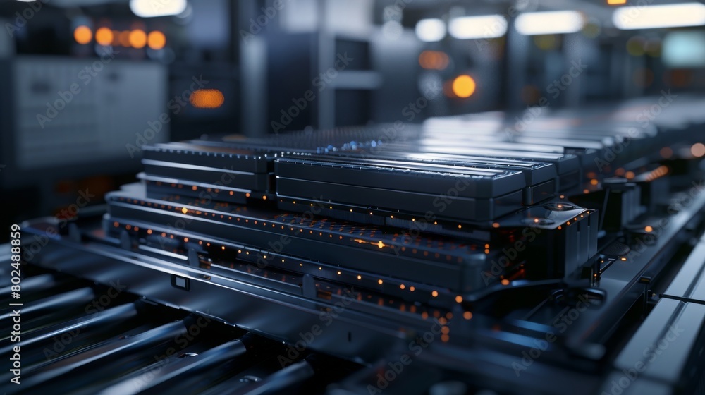 High Capacity Battery on Conveyor. Lithium-ion Cells for High-voltage ...