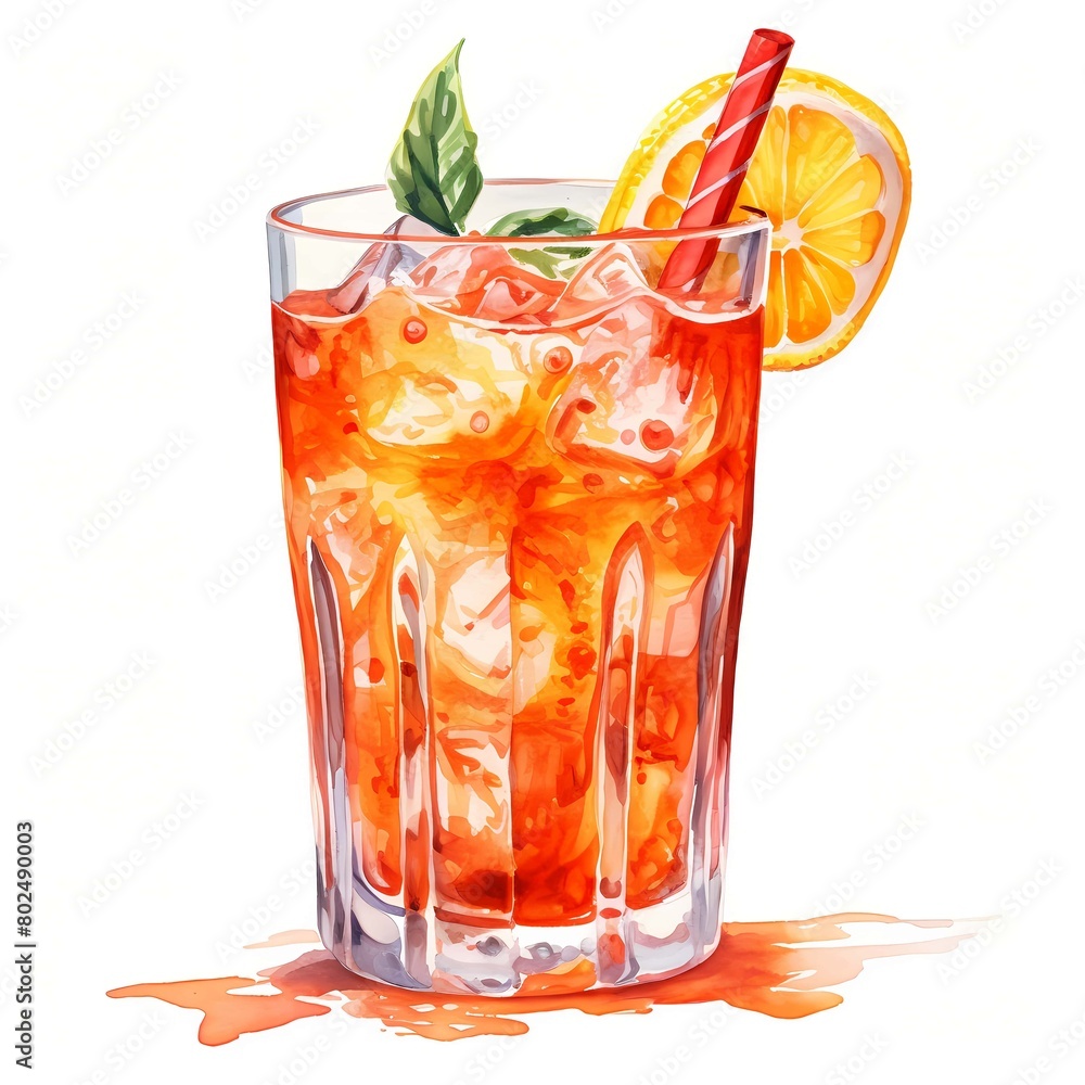 Aperol spritz. Summer cocktail. Alcohol drink clipart. Watercolor ...