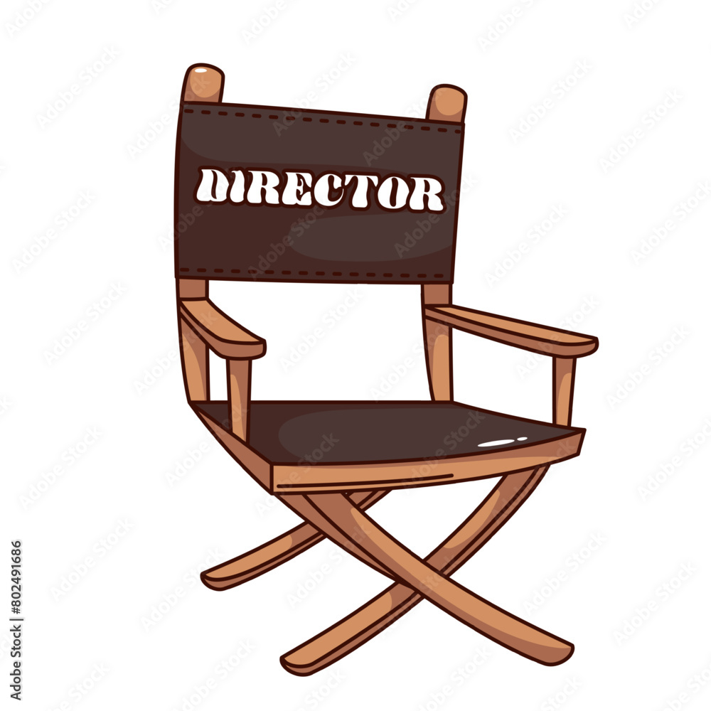 Groovy cartoon folding chair with sign Director. Funny retro chair of ...