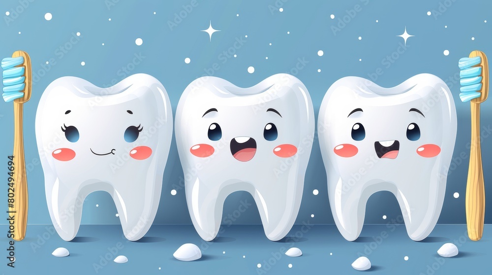 Kawaii healthy teeth illustration with adorable cartoon characters ...