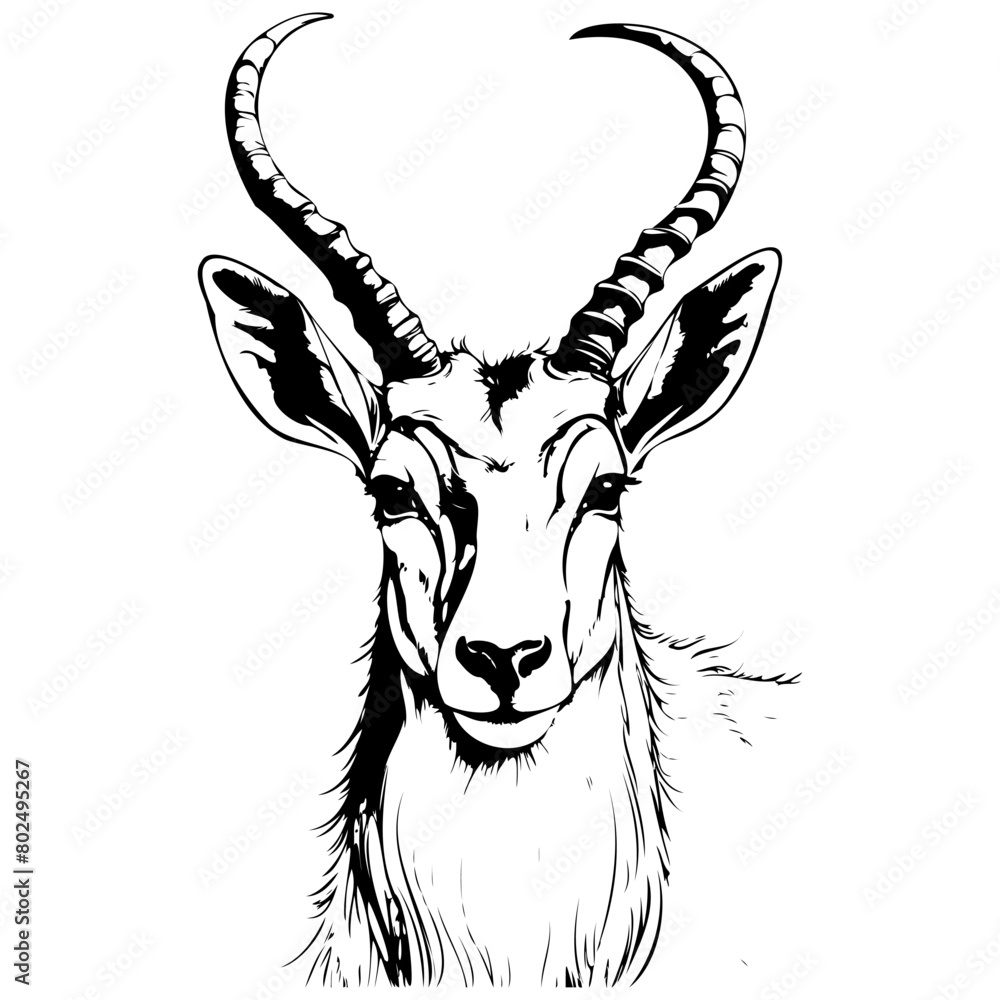 Black Addax portrait sketch, realistic animal monochrome drawing ...