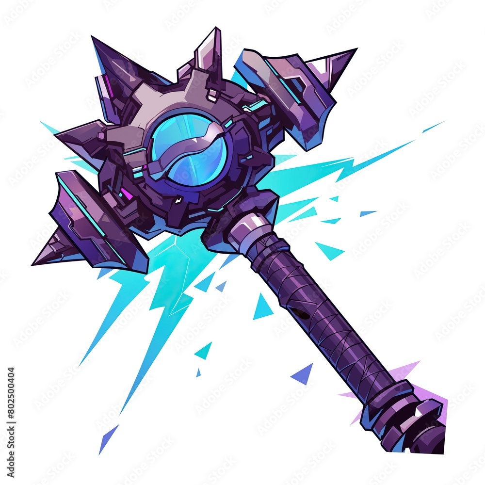 Stylish combat mace in cyberpunk style on a white background 2D logo ...