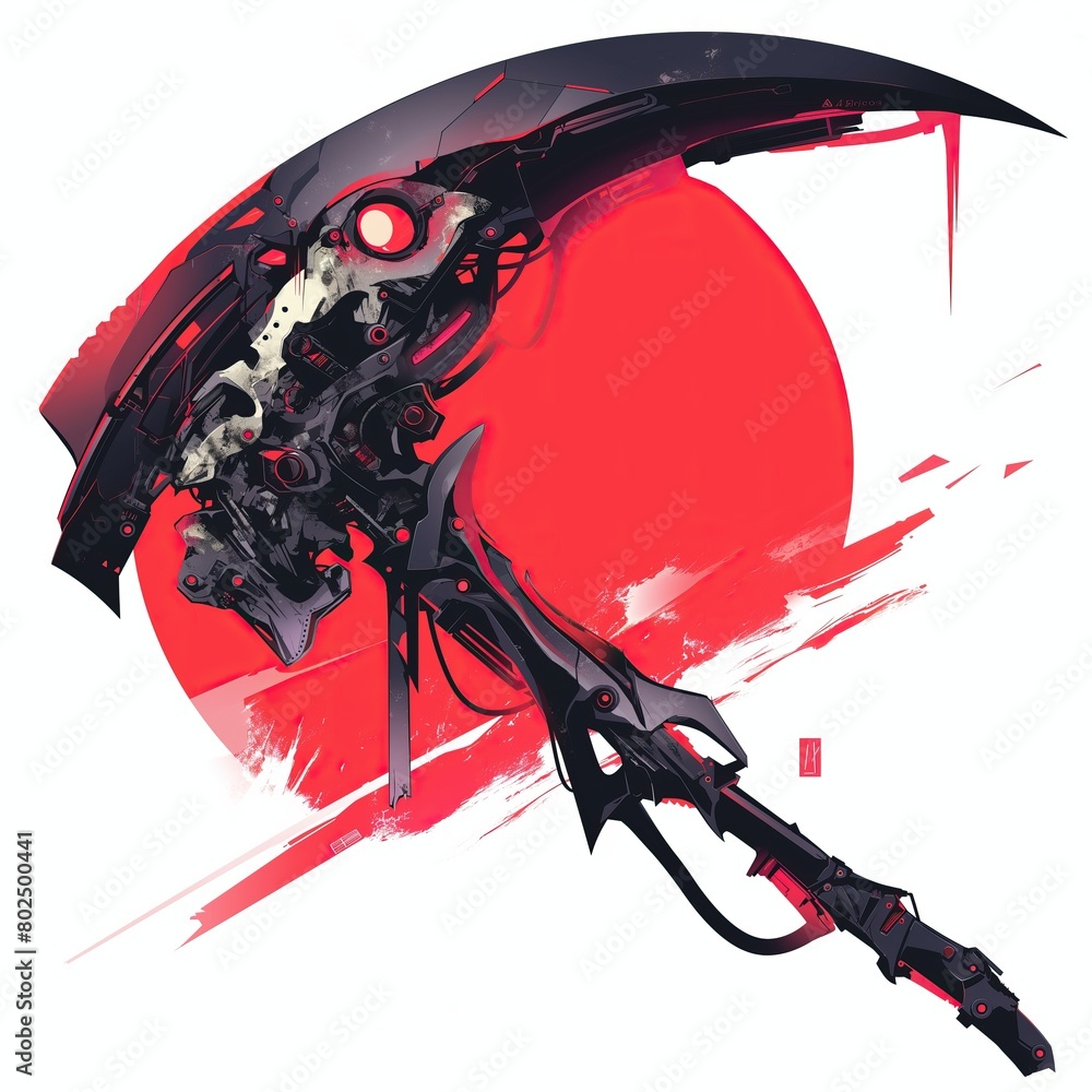 Stylish combat scythe in cyberpunk style on a white background 2D logo ...