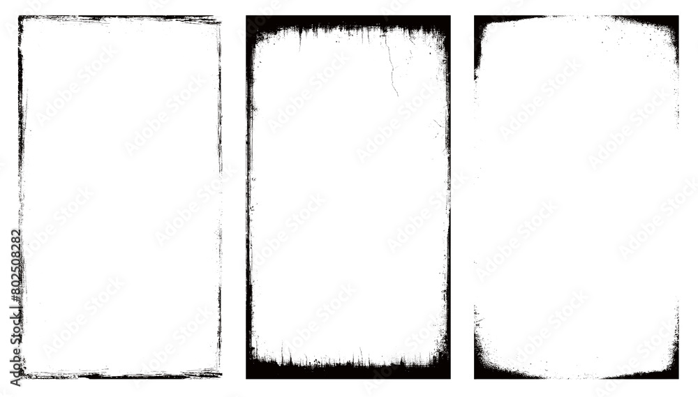 Set of grungy silhouette frames. Aged worn antique retro borders ...