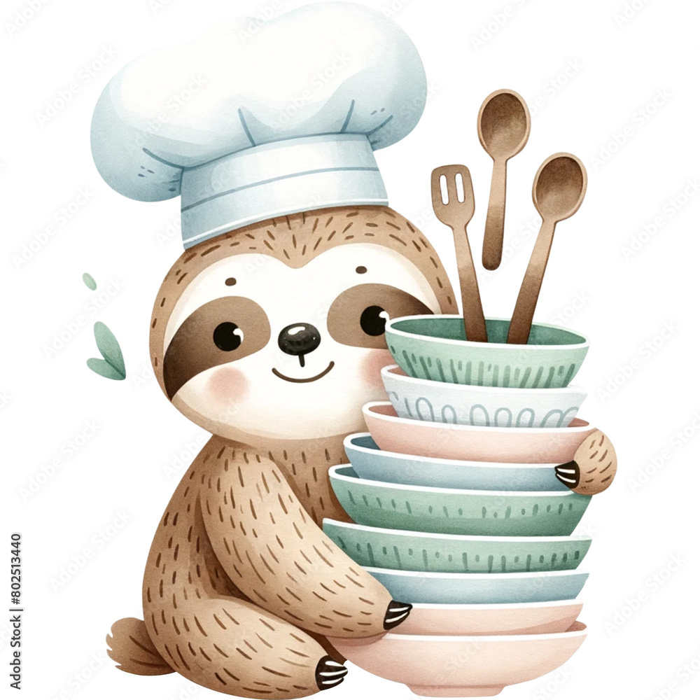Cute Sloth Kitchenware Clipart ,Sloth PNG,Kitchen Clipart,Cute Animal ...
