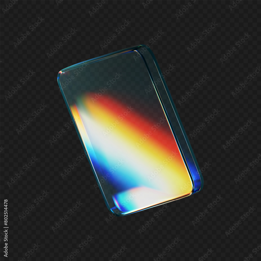 3d glass square shape with refraction and holographic effect isolated ...