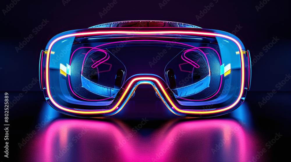 Futuristic Neon Glowing Virtual Reality Headset Reflective Surface ...