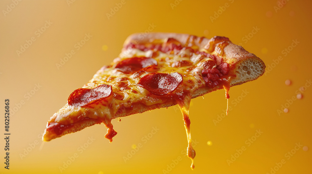 Melting Cheese Pepperoni Pizza Slice with Golden Background Stock Photo ...