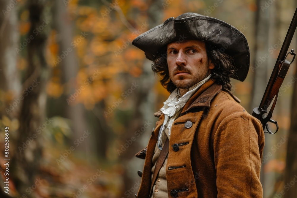 Man portraying a historical character equipped with a musket in an ...