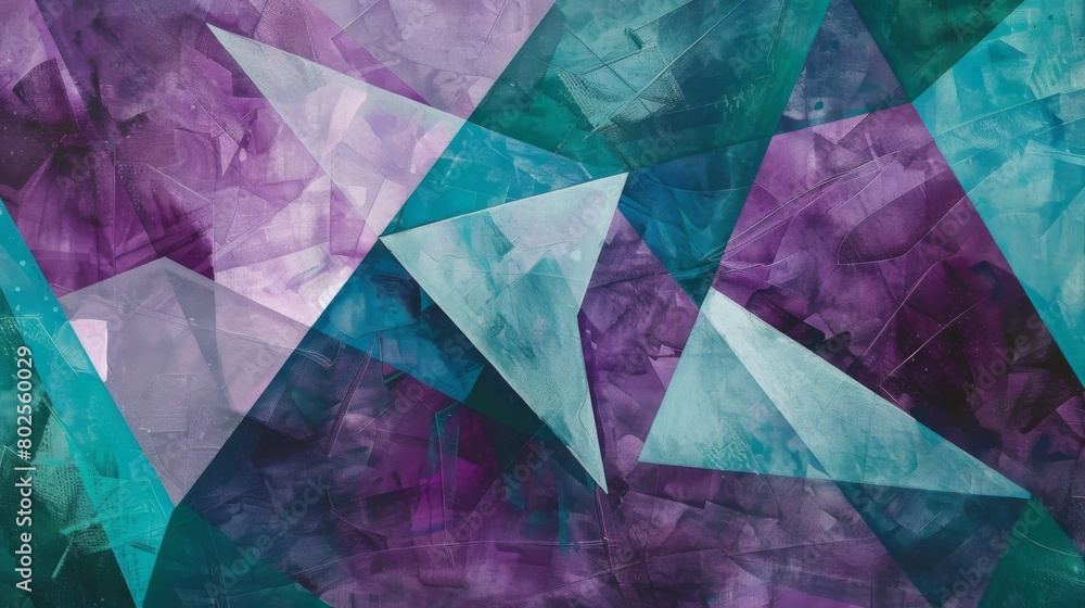 Geometric shapes in shades of purple and teal form a modern texture ...
