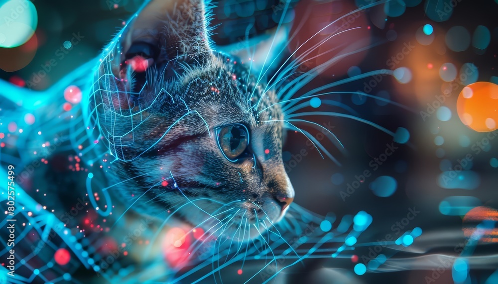 Closeup cyber concept of a holographic pet simulator that provides ...