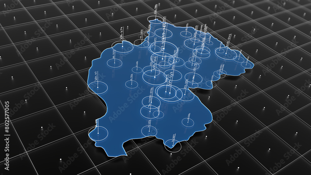 Rwanda blue map big data visualization. Futuristic infographic map. Information aesthetics ...