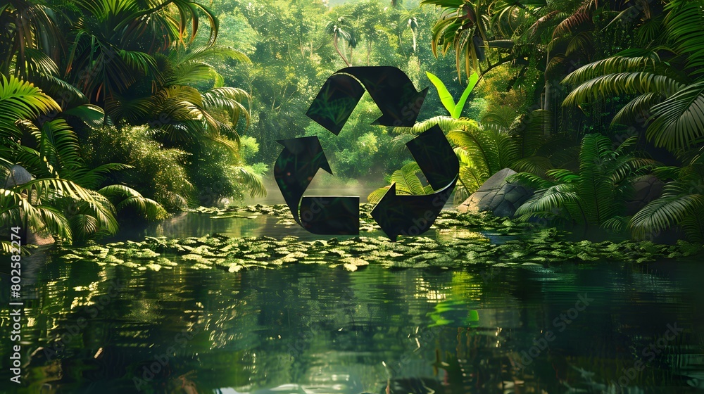 A lake in the shape of a recycling sign in the middle of untouched ...