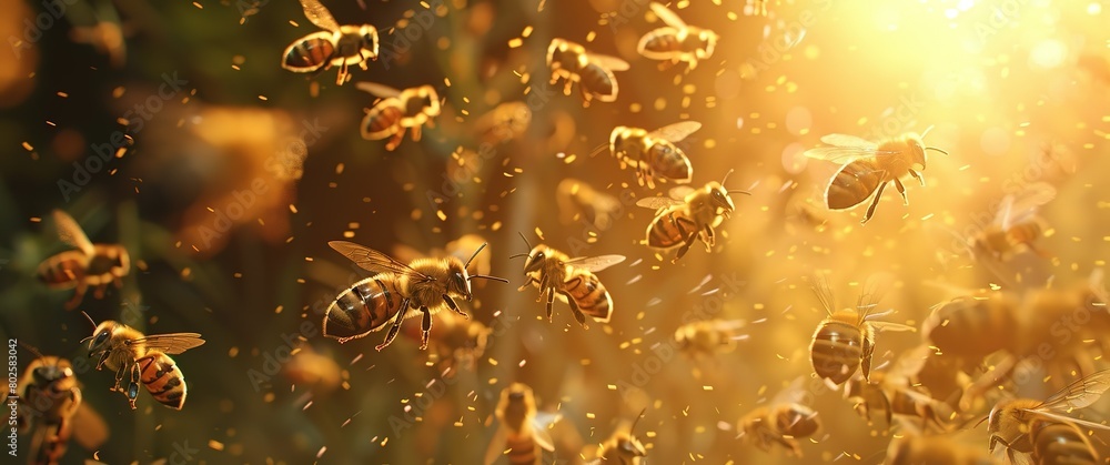 Photograph shows hundreds of bees in detail. The organization and ...