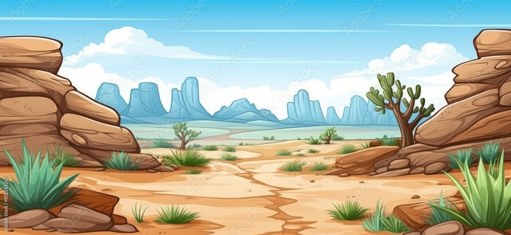 Cartoon illustration of a vibrant Wild West Arizona desert scene with ...