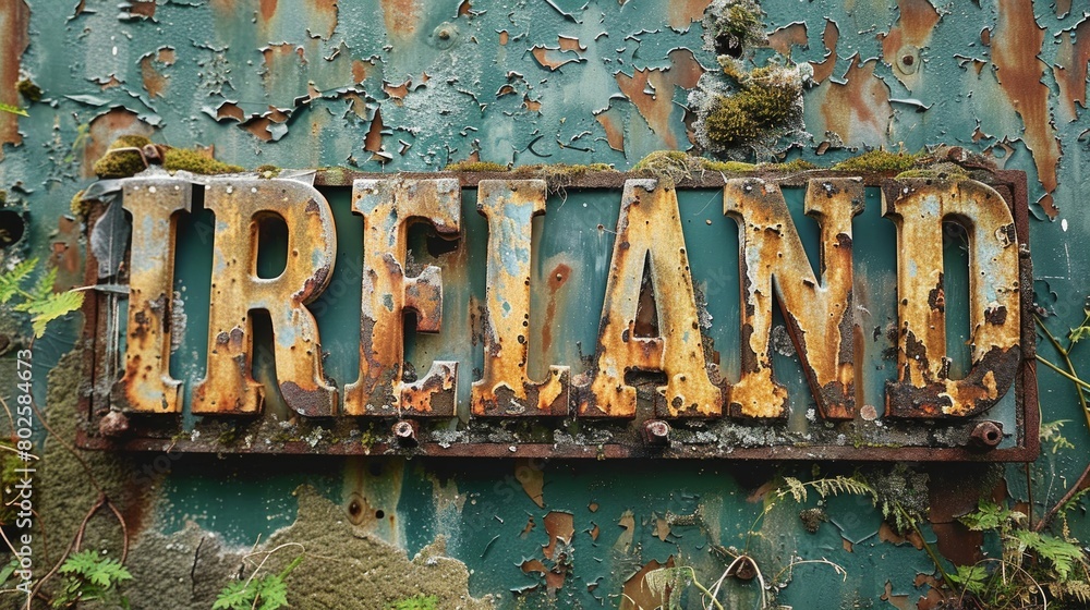 Vintage Rustic Sign With the Name Ireland on a Weathered Green ...