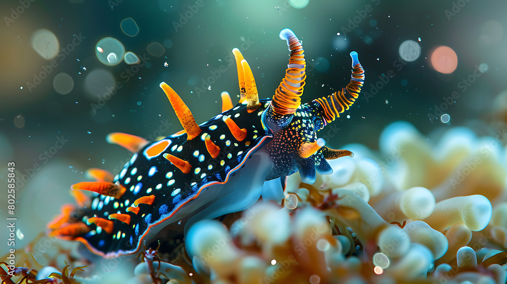 Nudibranch Sea Slug: The central focus of the image is a striking ...