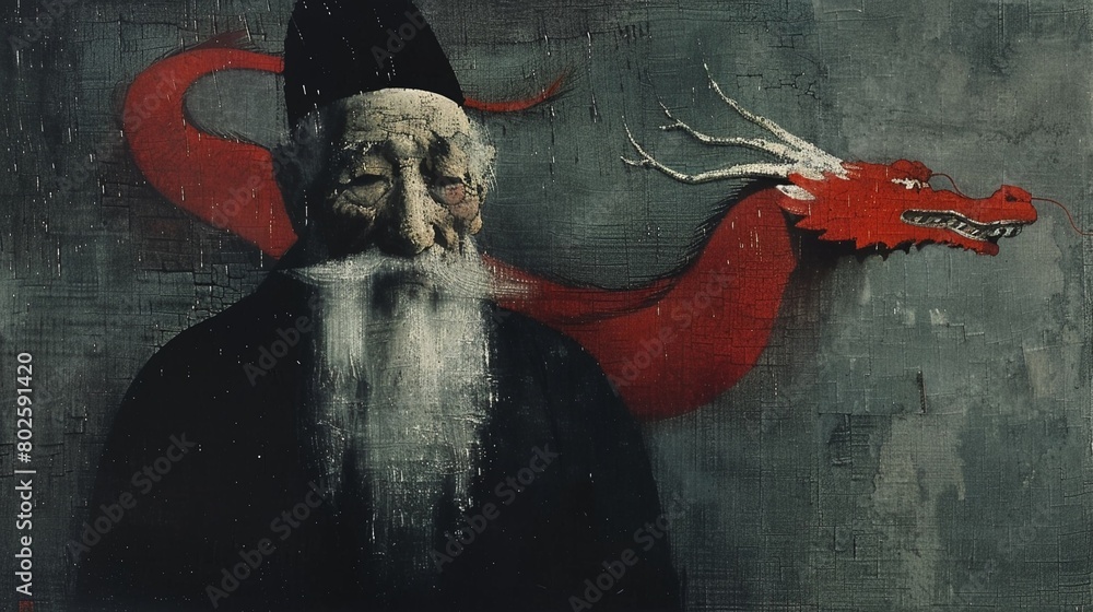 A depiction of the Chinese god of wealth, portrayed as an elderly man ...