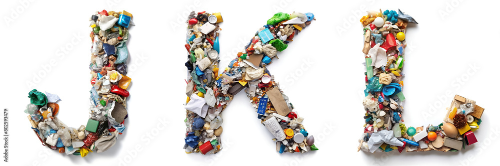 Letters J, K, L. Alphabet Made of Various Types of Waste: Symbol of ...