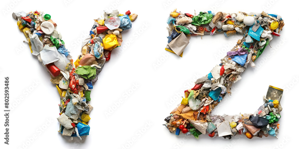 Letters Y, Z. Alphabet Made of Various Types of Waste: Symbol of Waste ...