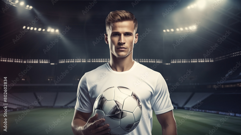 Foto de The red soccer player kicked the ball back on the field in the ...