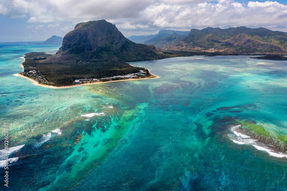 Aerial view of Mauritius island panorama and famous Le Morne Brabant ...