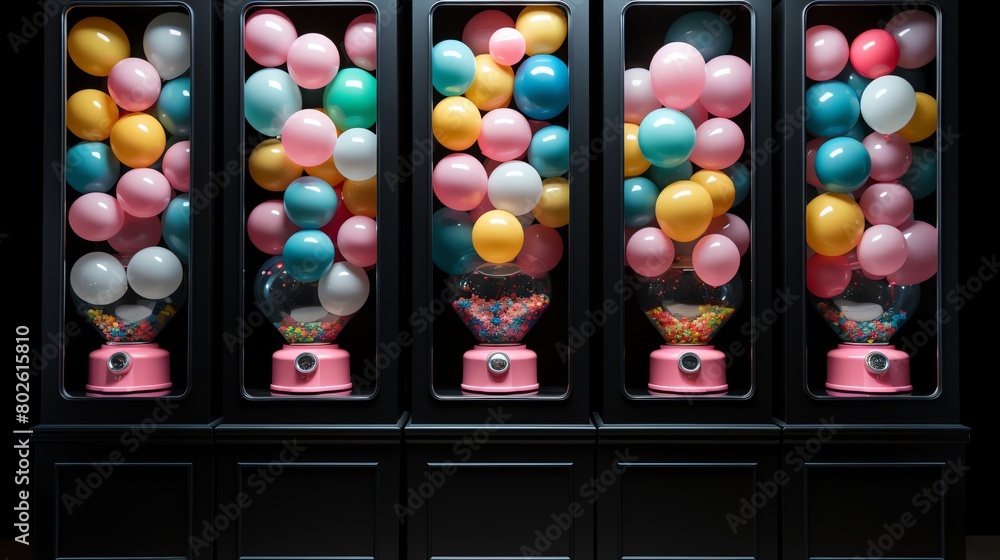 A whimsical gumball machine balloon wall using glossy balloons in ...