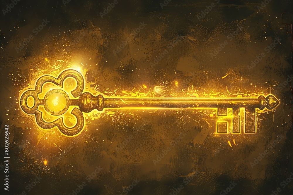 Glowing golden key with intricate design - A mystical golden key emitting a radiant glow ...