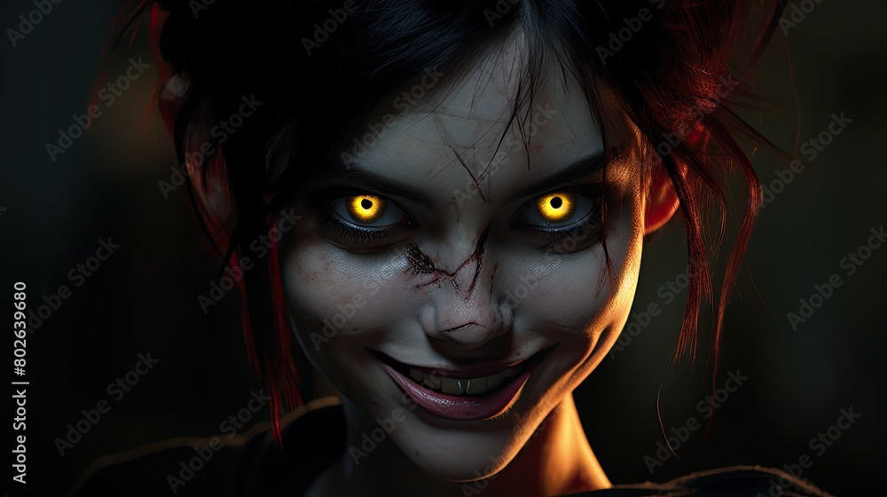 Creepy horror face with glowing eyes Stock Illustration | Adobe Stock