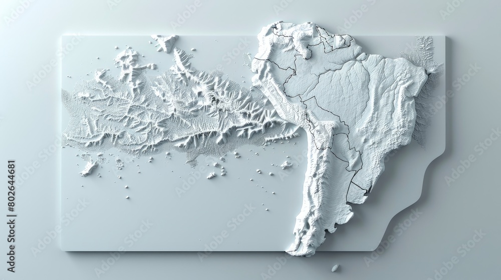 Abstract white relief map of South America Stock Photo | Adobe Stock