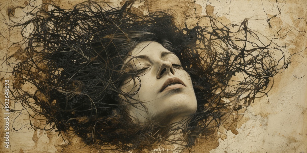 An artist is shown drawing a woman's head, in a darkly fantastical ...