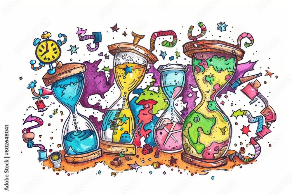 Cartoon cute doodles of a world where time is currency, and people ...