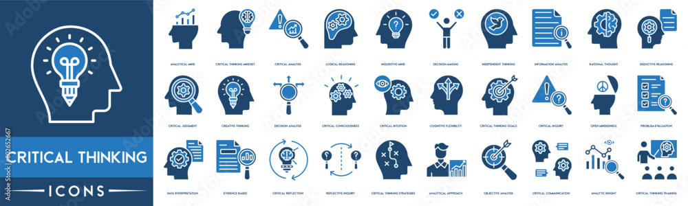 Critical Thinking icon set, Analytical Mind, Critical Thinking Mindset ...