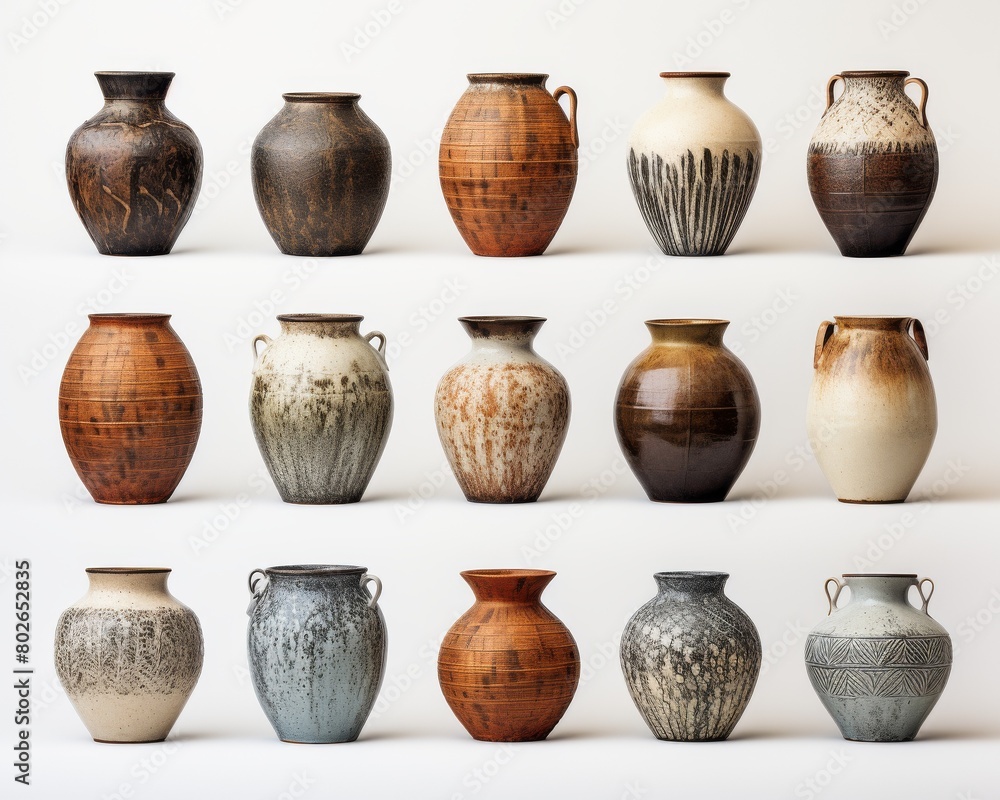 A variety of ceramic pots and vases of various sizes and shapes in ...
