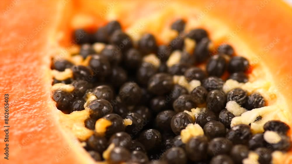 Papaya fruit pulp, macro background. Halved fresh organic Papaya exotic ...