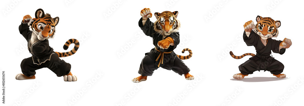 cartoon funny tiger action karate looking with punching on transparent ...